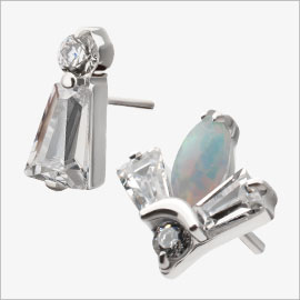 24Kt Gold PVD Titanium Threadless Double Bezel Set CZ Dangle Top ...